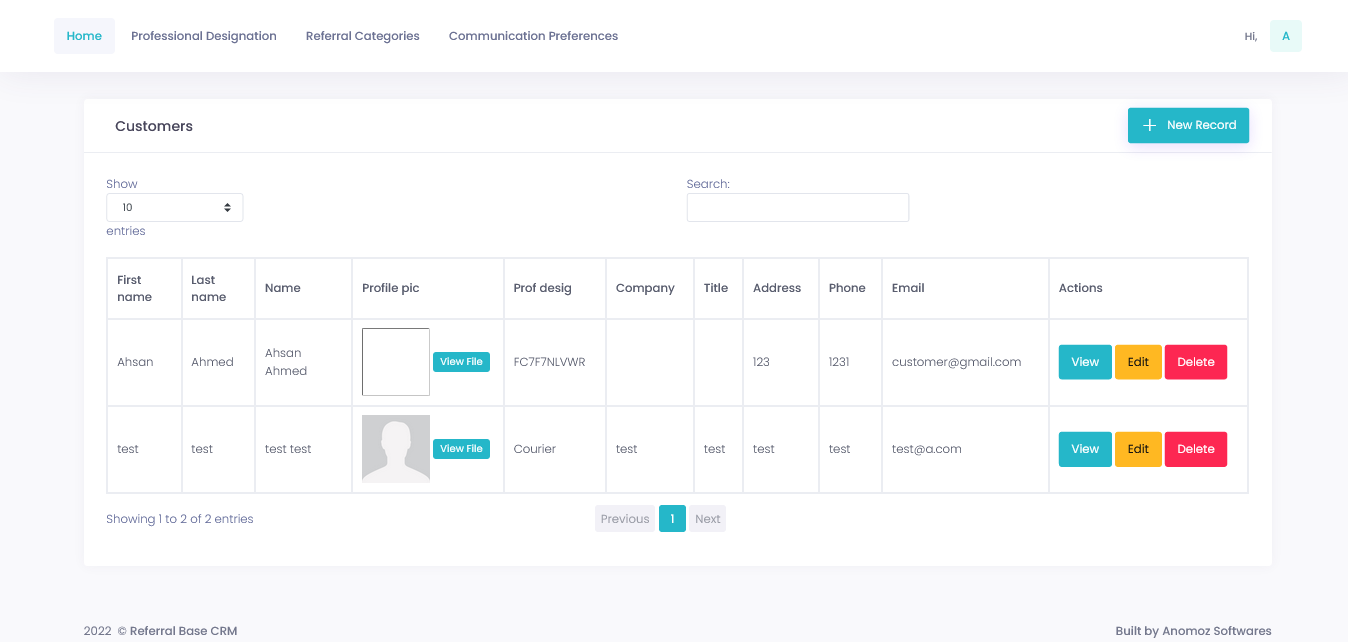 Referral Base C R M - Project Details