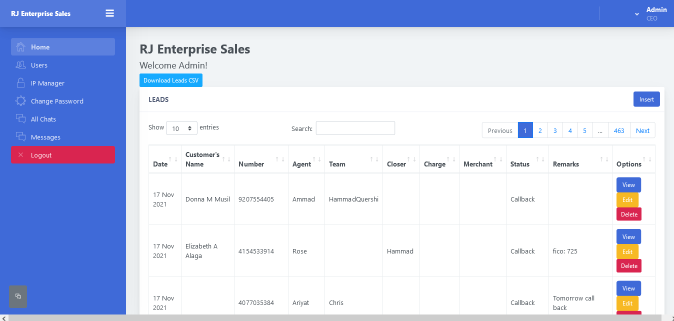 Call Center Crm - Project Details