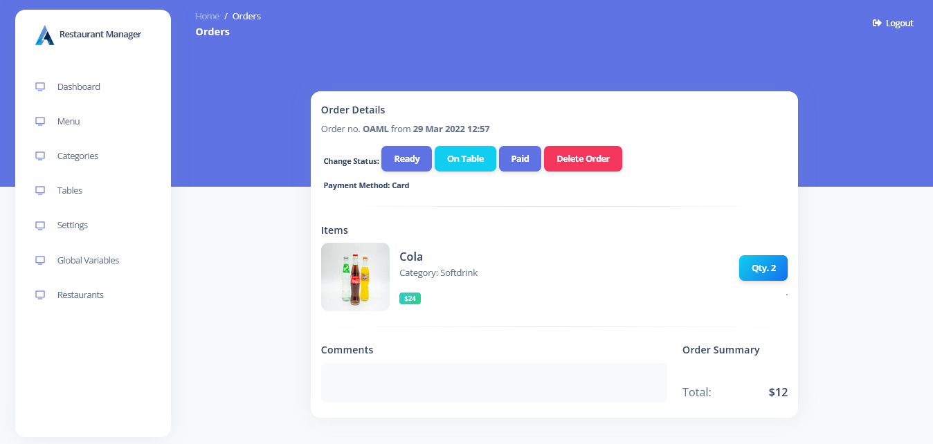 Restaurant Manager - Project Details